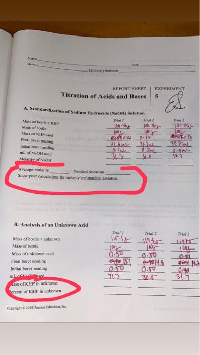 Solved REPORT SHEET Titration of Acids and Bases EXPERIMENT | Chegg.com