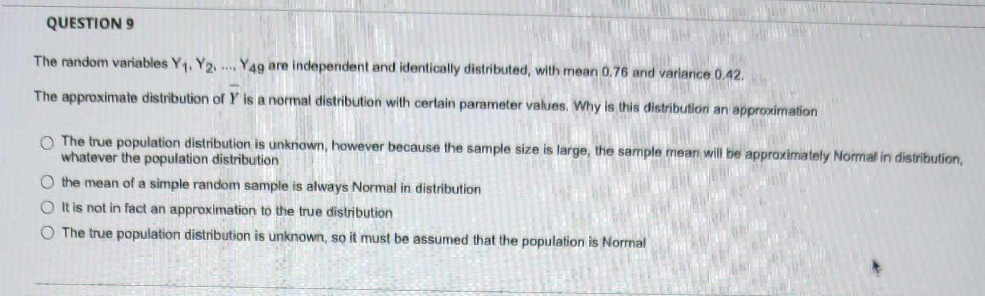 Solved The Random Variables Y1y2y49 Are Independent And 1603