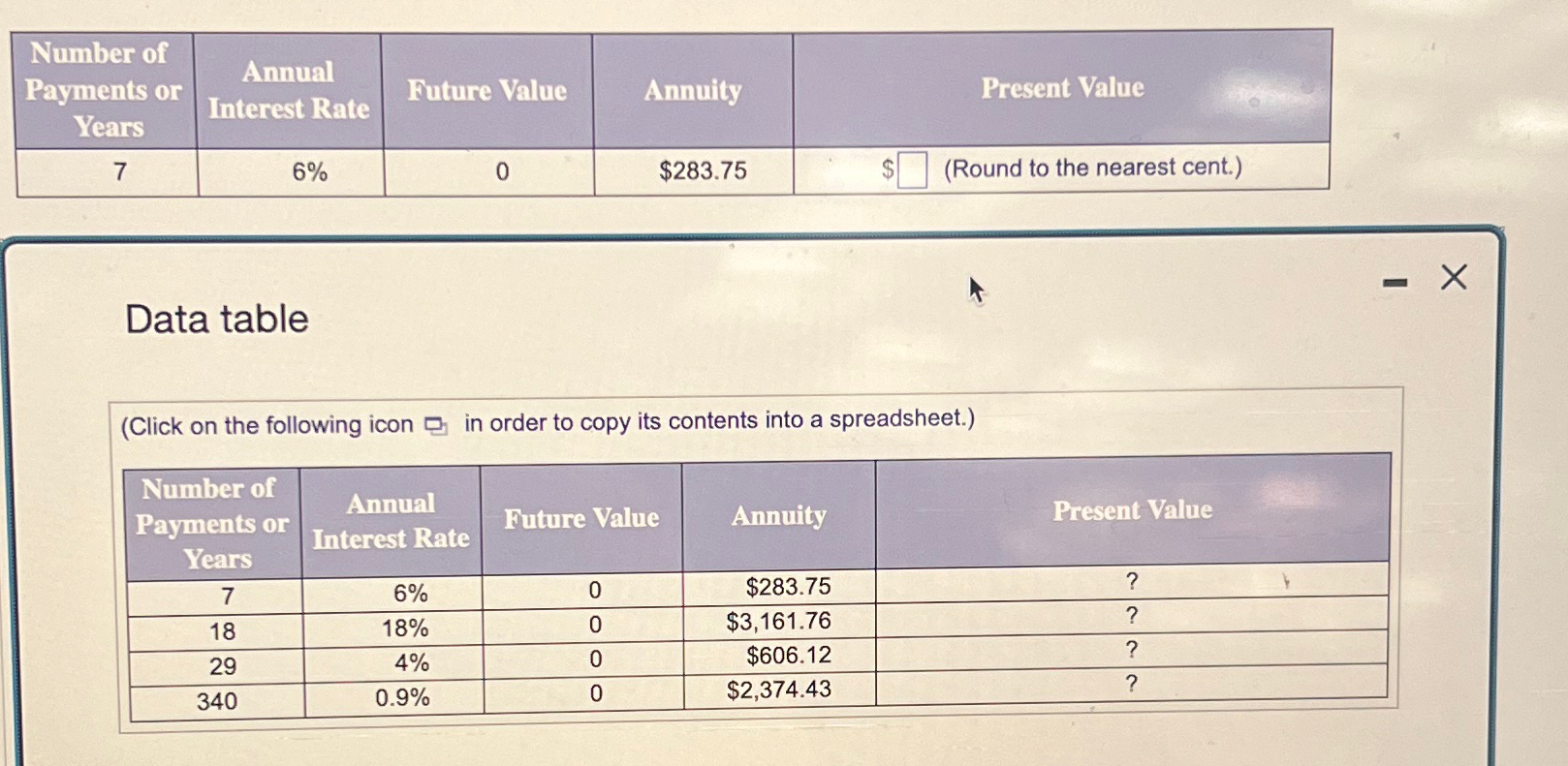 Solved Present value of an ordinary annuity. Fill in the | Chegg.com