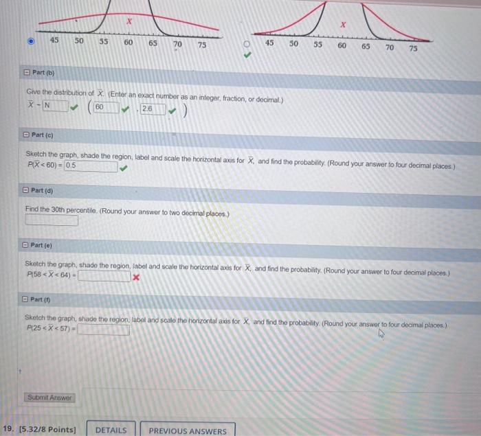 Solved X~N(60,13) Suppose that you form random samples of 25 | Chegg.com