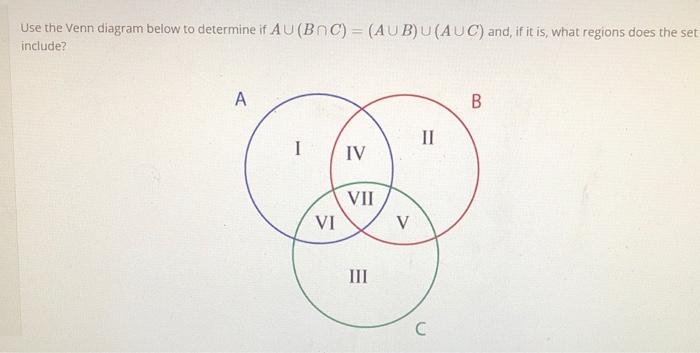 Solved Use the Venn diagram below to determine if AU (BNC) = | Chegg.com