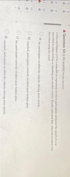 Solved A Question 10 (2.86 points) Retake question Loftus | Chegg.com