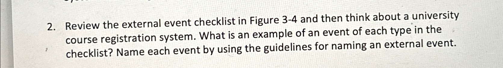 Solved Review the external event checklist in Figure 3-4 | Chegg.com