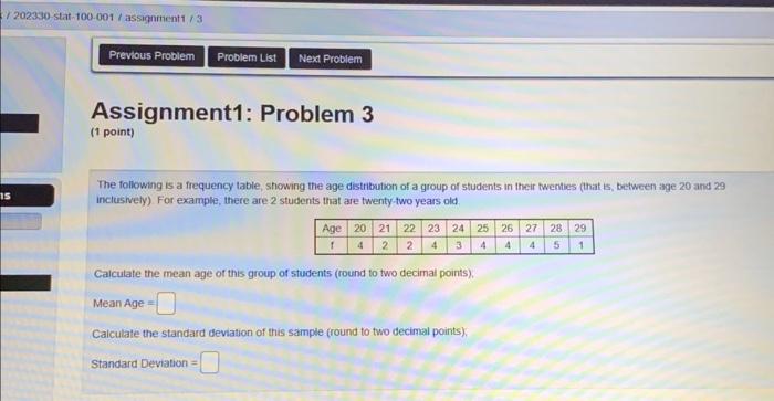 Solved Assignment1: Problem 3 (1 point) The following is a | Chegg.com