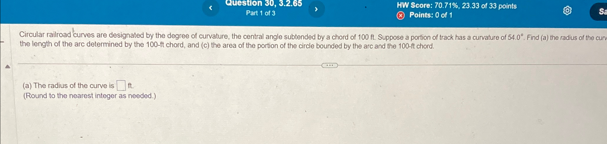 Solved Question 30, 3.2.65HW Score: 70.71%,23.33 ﻿of 33 | Chegg.com