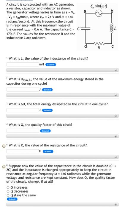 [Solved]: A circuit is constructed with an AC generator, a