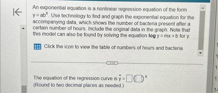 Solved An exponential equation is a nonlinear regression | Chegg.com