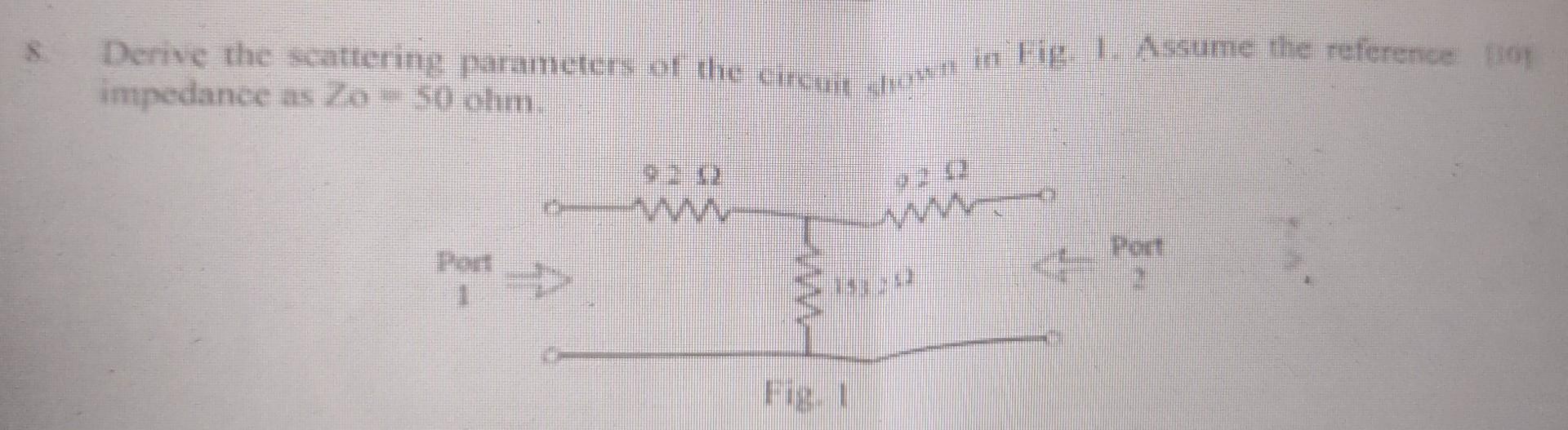 Solved Derive the scattering parameters of the circuit , fow | Chegg.com