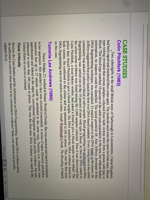 Solved CASE STUDIES Colin Pitchfork (1983) Two schoolgirls | Chegg.com