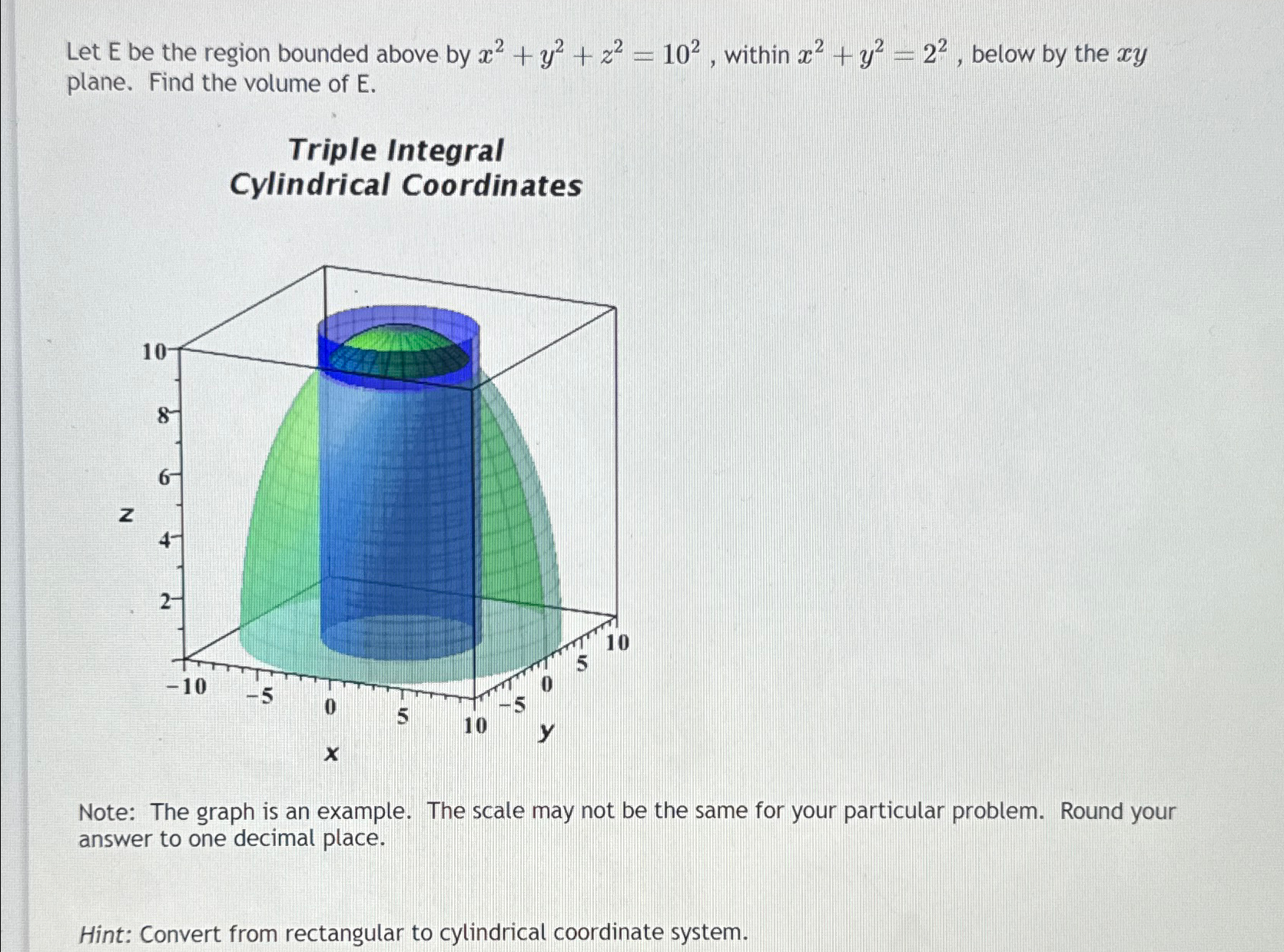 Solved Let E ﻿be the region bounded above by x2+y2+z2=102, | Chegg.com