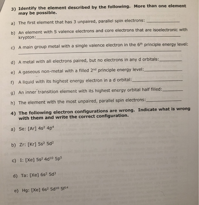 Solved 3) Identify the element described by the following. | Chegg.com