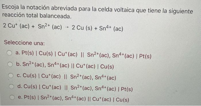 Solved Choose the shorthand notation for the voltaic cell | Chegg.com