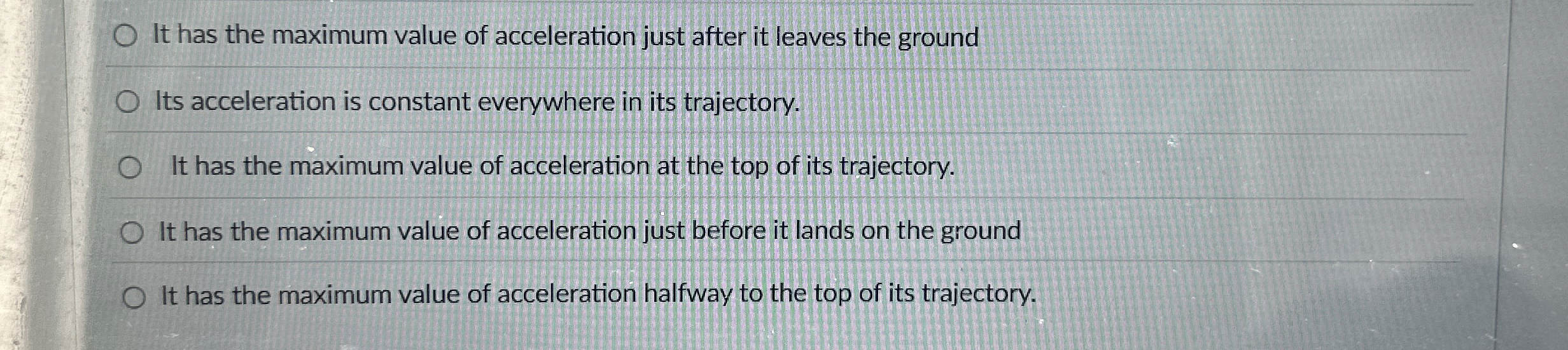 Solved It has the maximum value of acceleration just after | Chegg.com