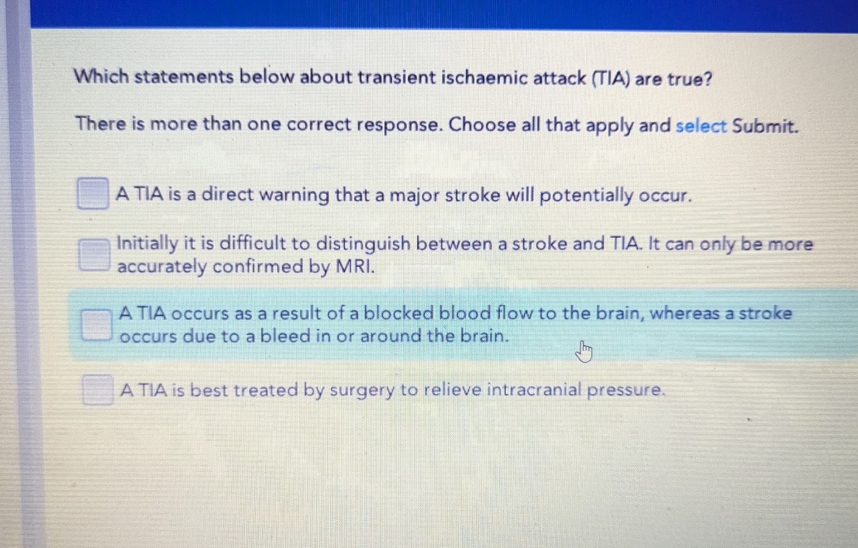 Solved Which statements below about transient ischaemic | Chegg.com