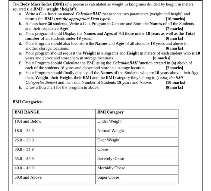 Solved The Body Mass Index (BMI) of a person is calculated | Chegg.com