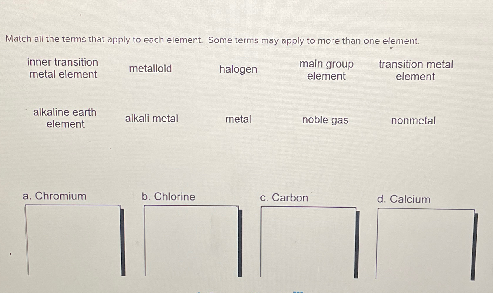Solved Match all the terms that apply to each element. Some | Chegg.com