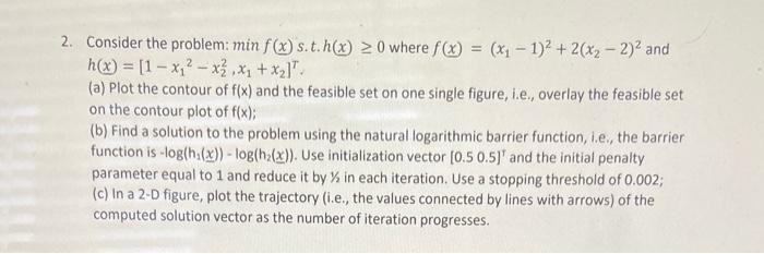 Solved 2. Consider the problem: minf(x) s.t. h(x)≥0 where | Chegg.com