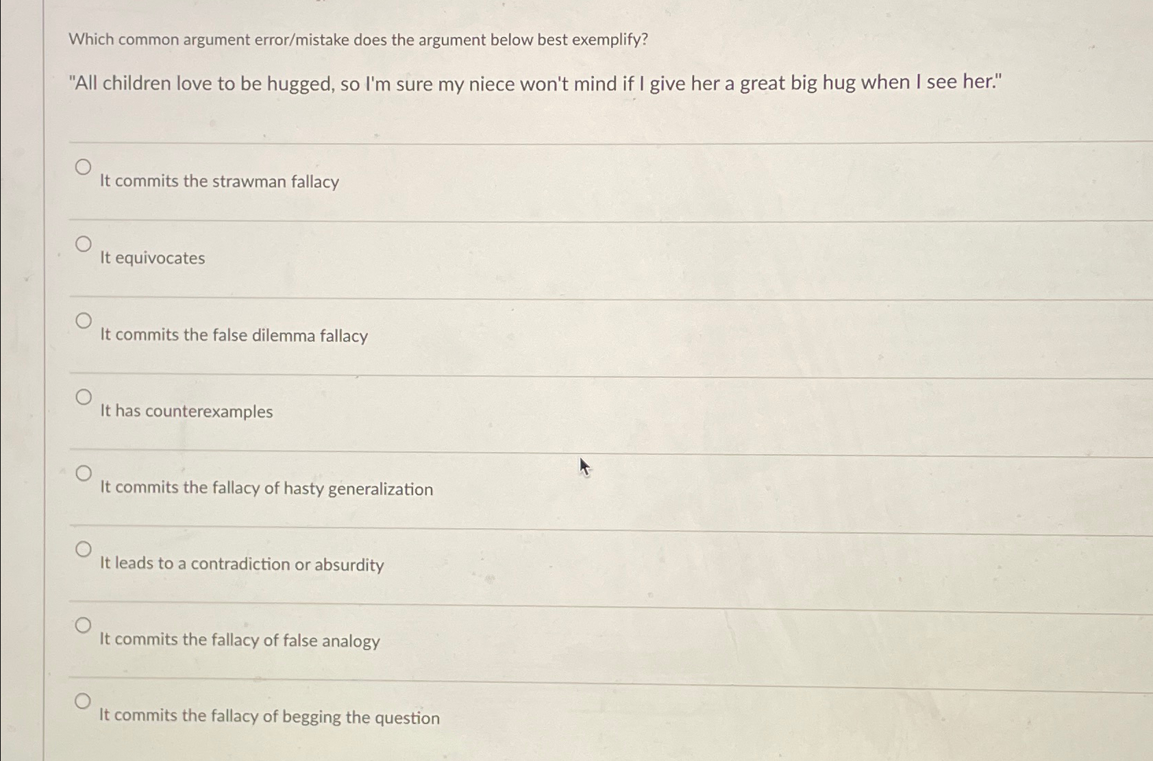 Solved Which common argument error/mistake does the argument | Chegg.com
