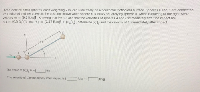 Solved Three identical small spheres, each weighting 2 lb, | Chegg.com