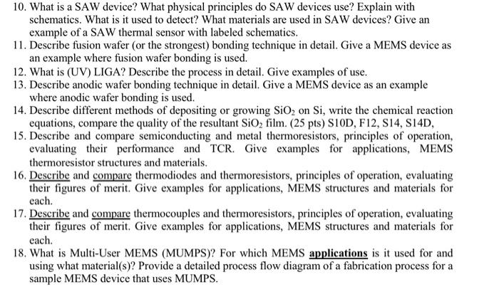 Solved 10. What is a SAW device? What physical principles do | Chegg.com