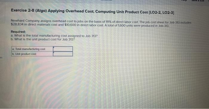 Solved Exercise 2-8 (Algo) Applying Overhead Cost; Computing | Chegg.com