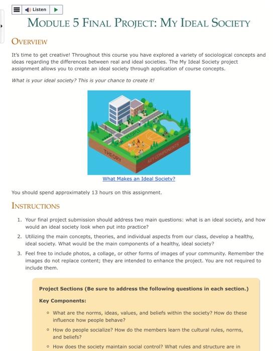 Module 5 Final Project: My Ideal Society OvERVIEW | Chegg.com