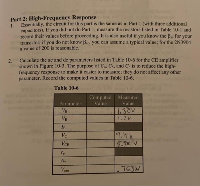 Solved Part 2: High-Frequency Response 1. Essentially, the | Chegg.com