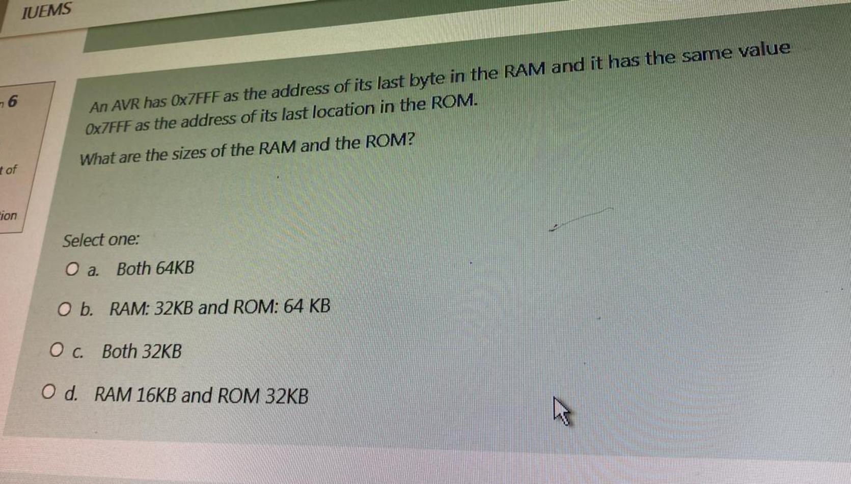 Solved IUEMS 76 An AVR has 0x7FFF as the address of its last | Chegg.com
