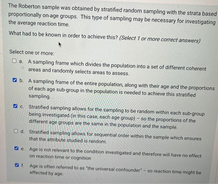 Solved The Roberton sample was obtained by stratified random | Chegg.com