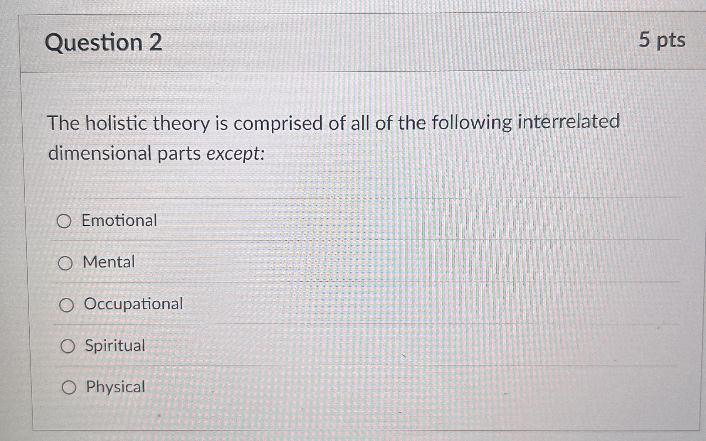Solved Question 2The holistic theory is comprised of all of | Chegg.com
