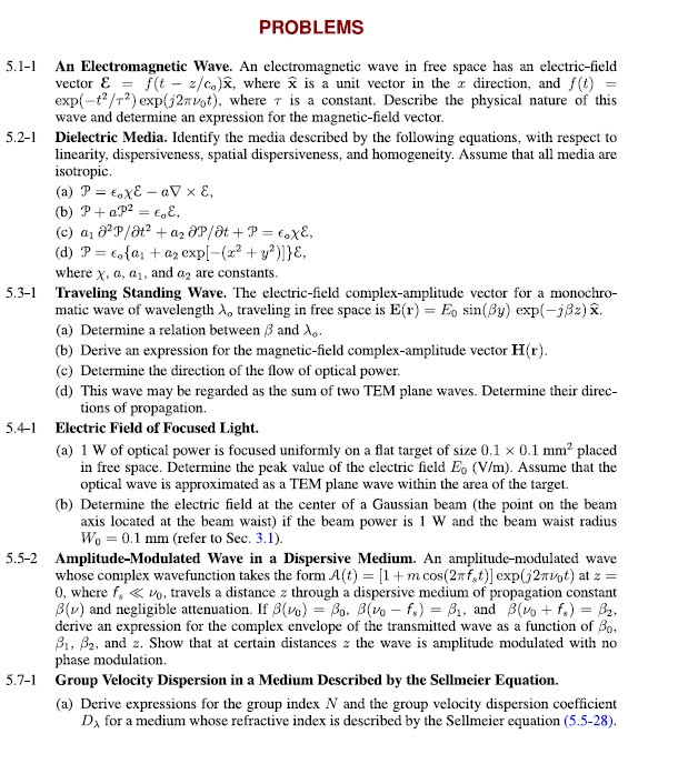 Solved PROBLEMS 5.1-1 An Electromagnetic Wave. An | Chegg.com