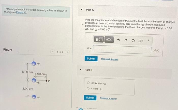 Solved Three negative point charges lie along a line as | Chegg.com
