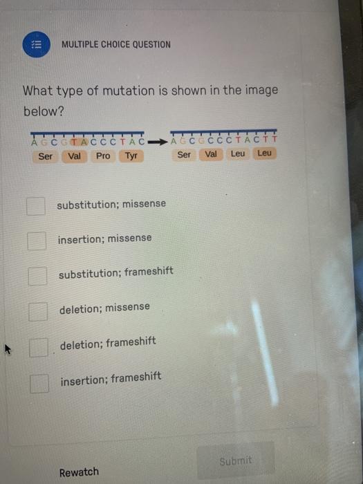 Solved MULTIPLE CHOICE QUESTION What type of mutation is | Chegg.com