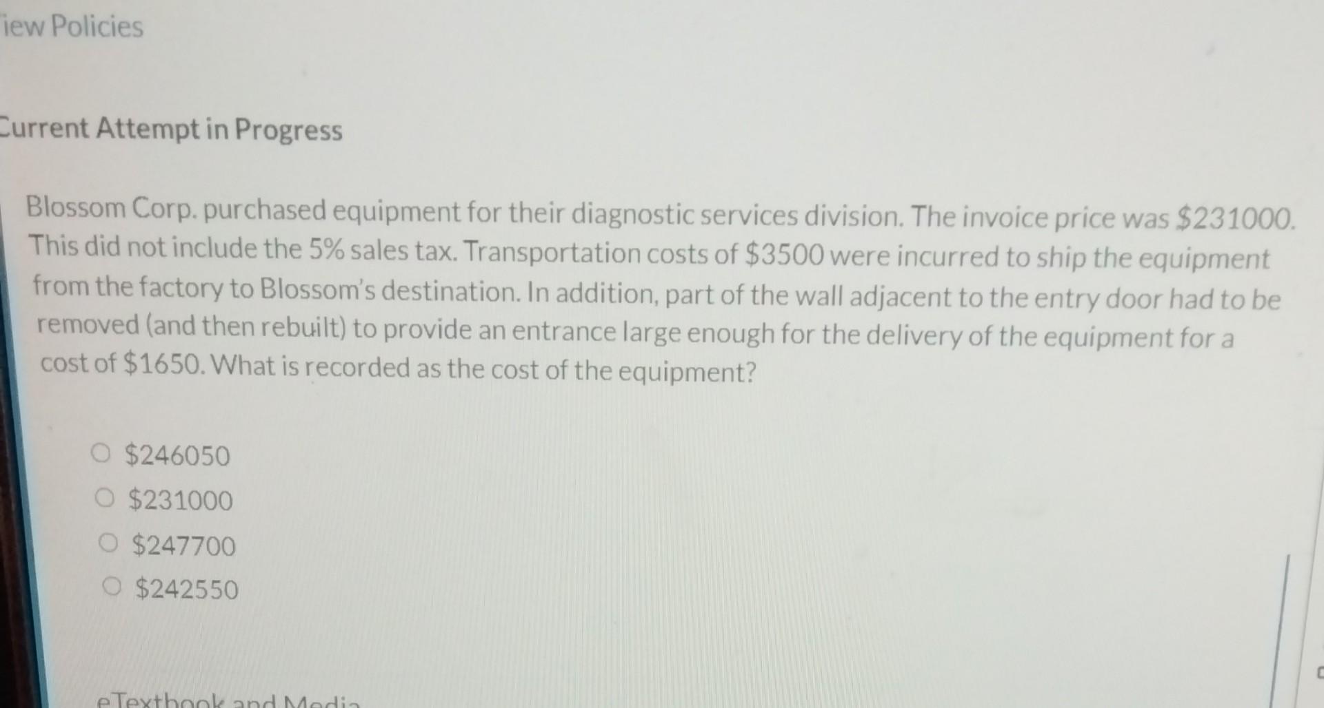 Solved Current Attempt in Progress Blossom Corp. purchased | Chegg.com