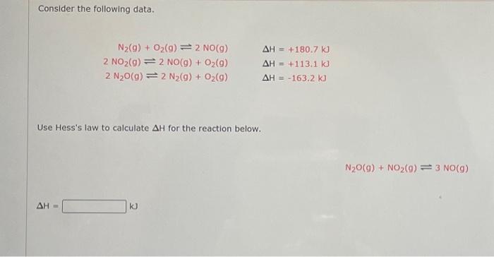 Solved Consider the following data. N2( g)+O2( | Chegg.com