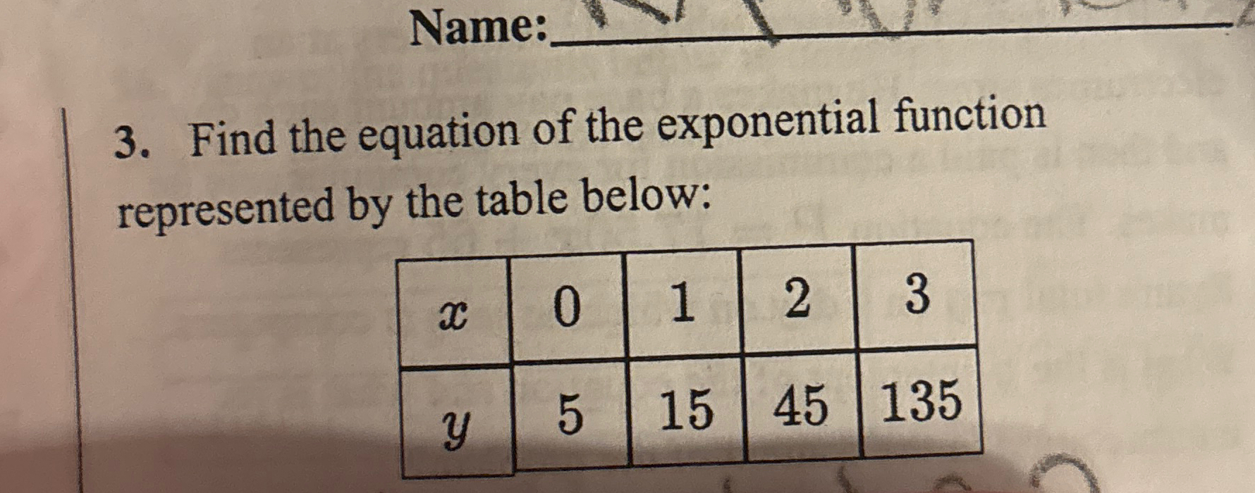 Name: q,3. ﻿Find the equation of the exponential | Chegg.com