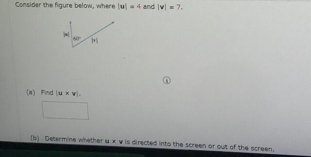 Solved Consider the figure below, where ∣u∣=4 and ∣v∣=7. (i) | Chegg.com