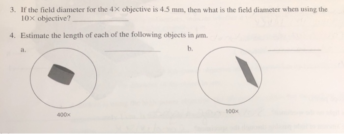 Solved 3. If the field diameter for the 4x objective is 4.5 | Chegg.com