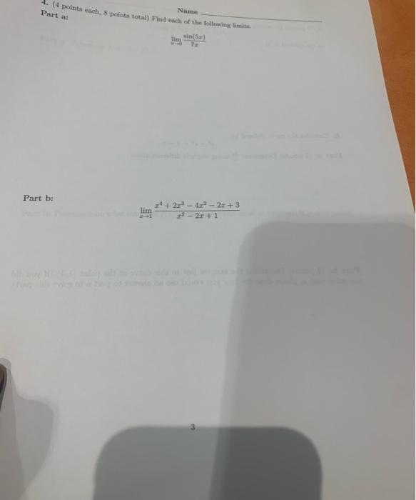 Solved 4. (4 points each, 8 point Name Part a: Noh of the | Chegg.com