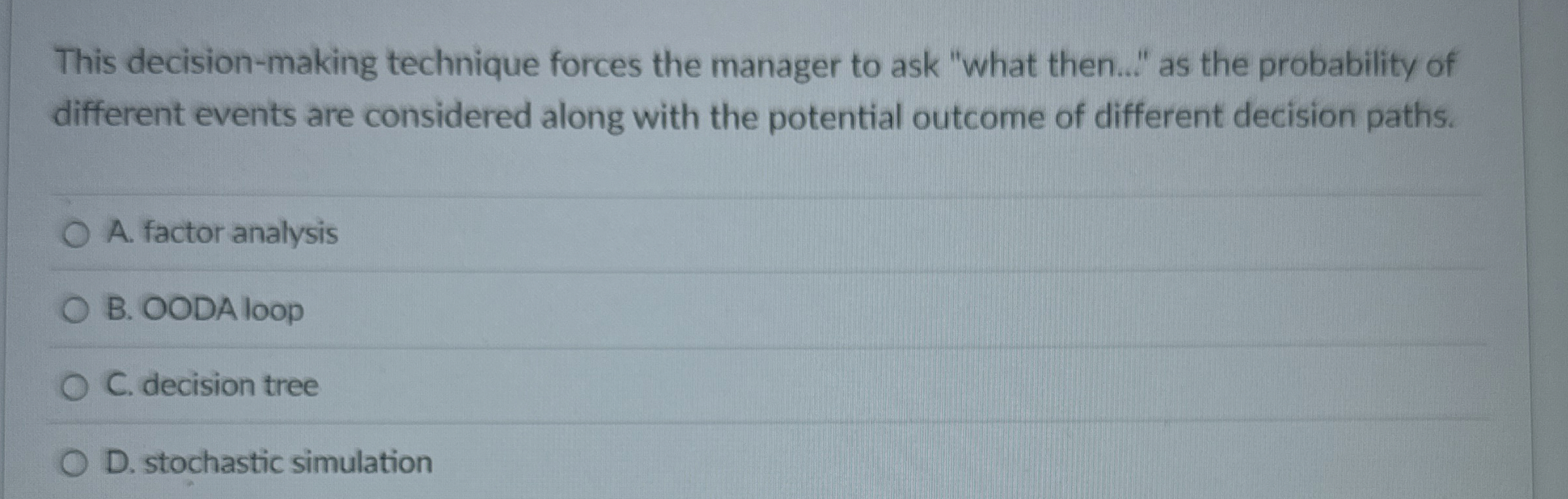 Solved This decision-making technique forces the manager to | Chegg.com
