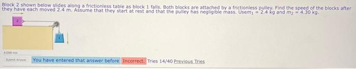 Solved Block 2 shown below slides along a frictionless table | Chegg.com