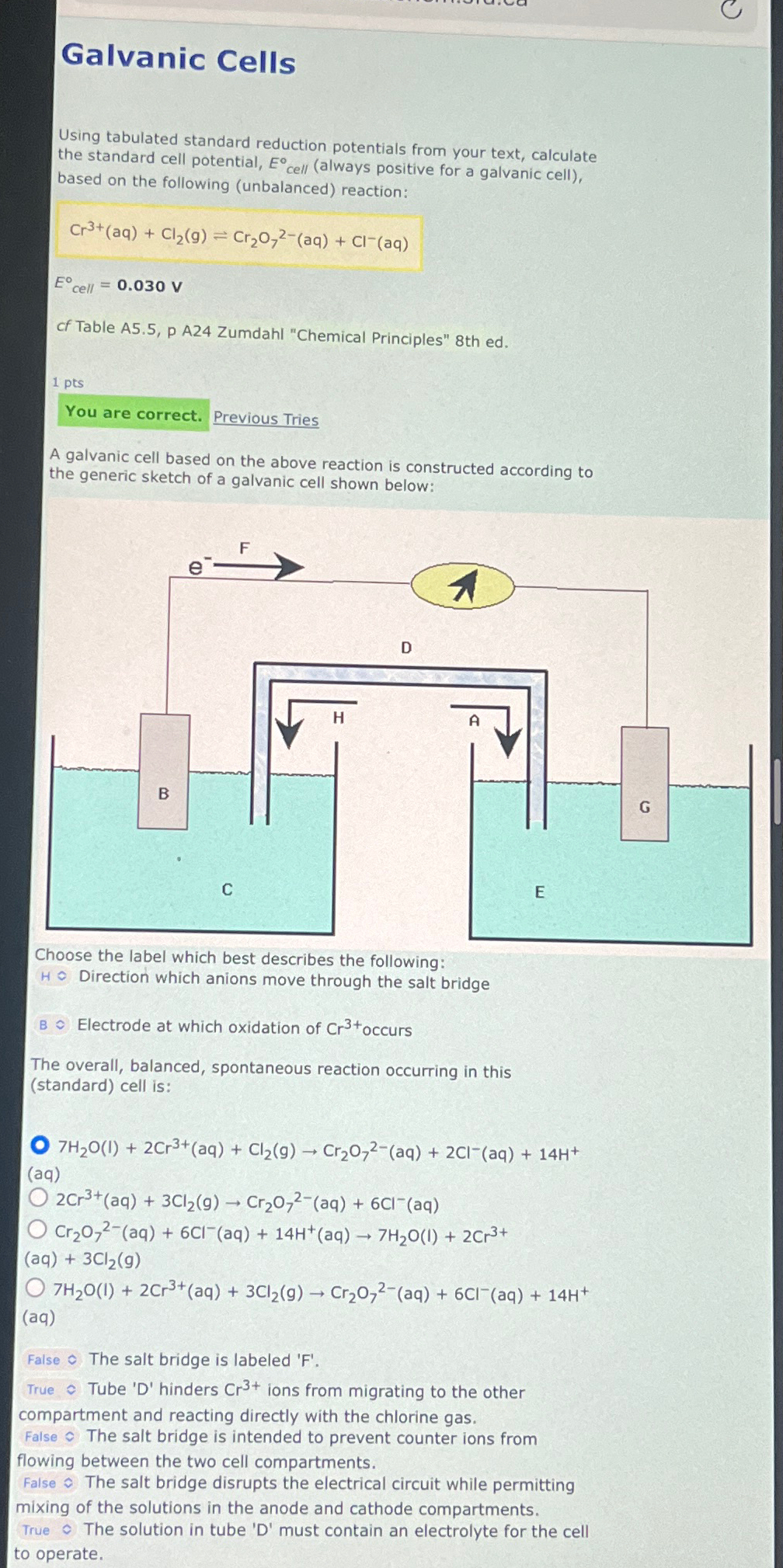 Solved Galvanic CellsUsing tabulated standard reduction | Chegg.com