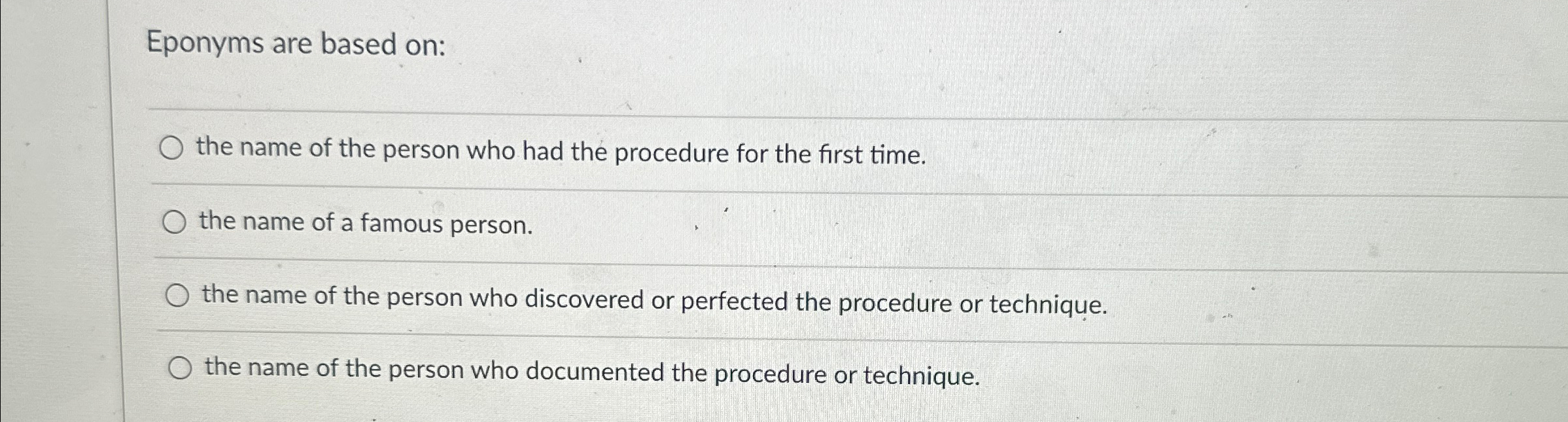 Solved Eponyms are based on:the name of the person who had | Chegg.com