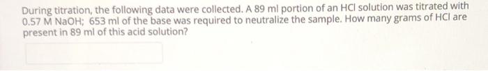 Solved During titration, the following data were collected. | Chegg.com