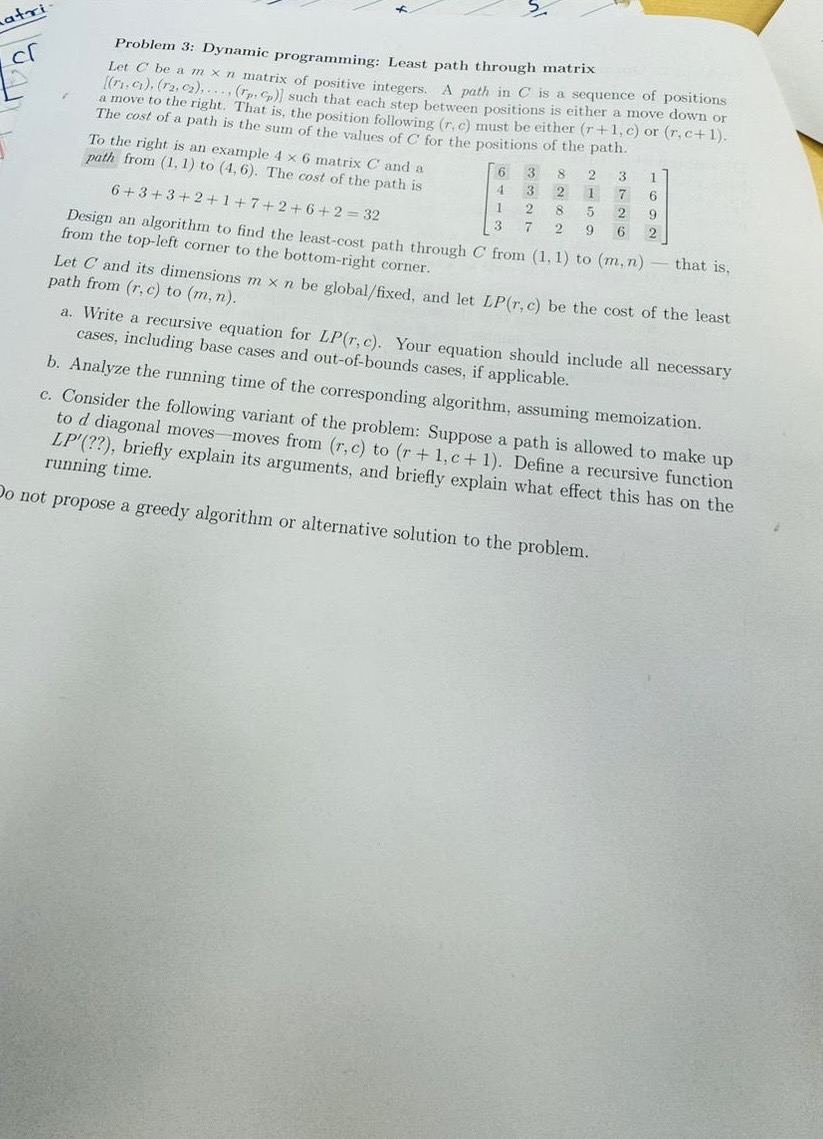 Solved Problem 3: Dynamic programming: Least path through | Chegg.com