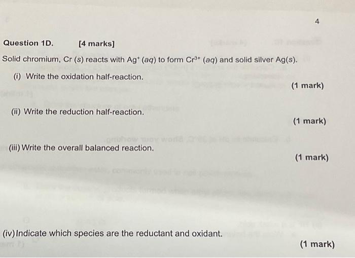 Solved Solid chromium, Cr(s) reacts with Ag+(aq) to form | Chegg.com