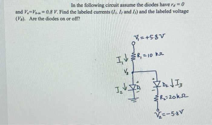 Solved In the following circuit assume the diodes have rd=0 | Chegg.com