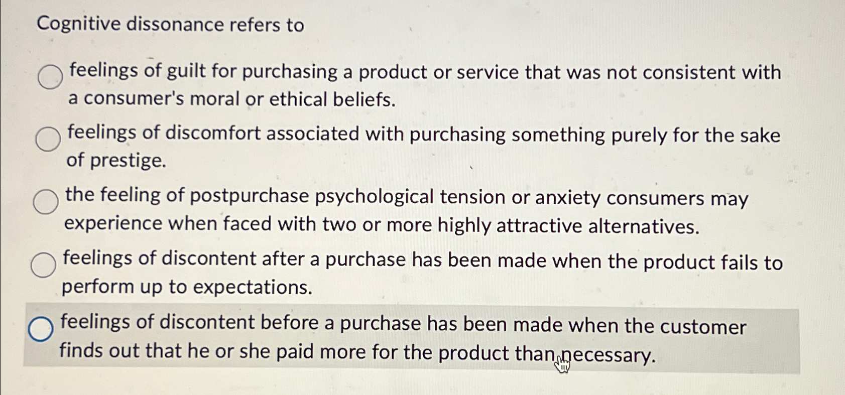Solved Cognitive dissonance refers tofeelings of guilt for | Chegg.com
