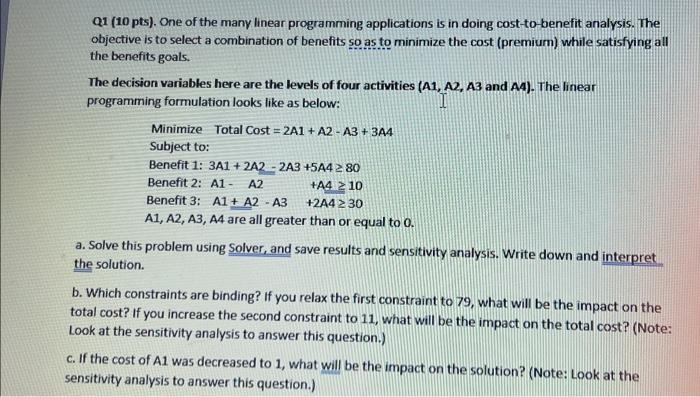 Solved Q1 (10 pts). One of the many linear programming | Chegg.com