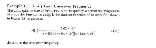Solved Example 4.9 Unity Gain Crossover Frequency The unity | Chegg.com